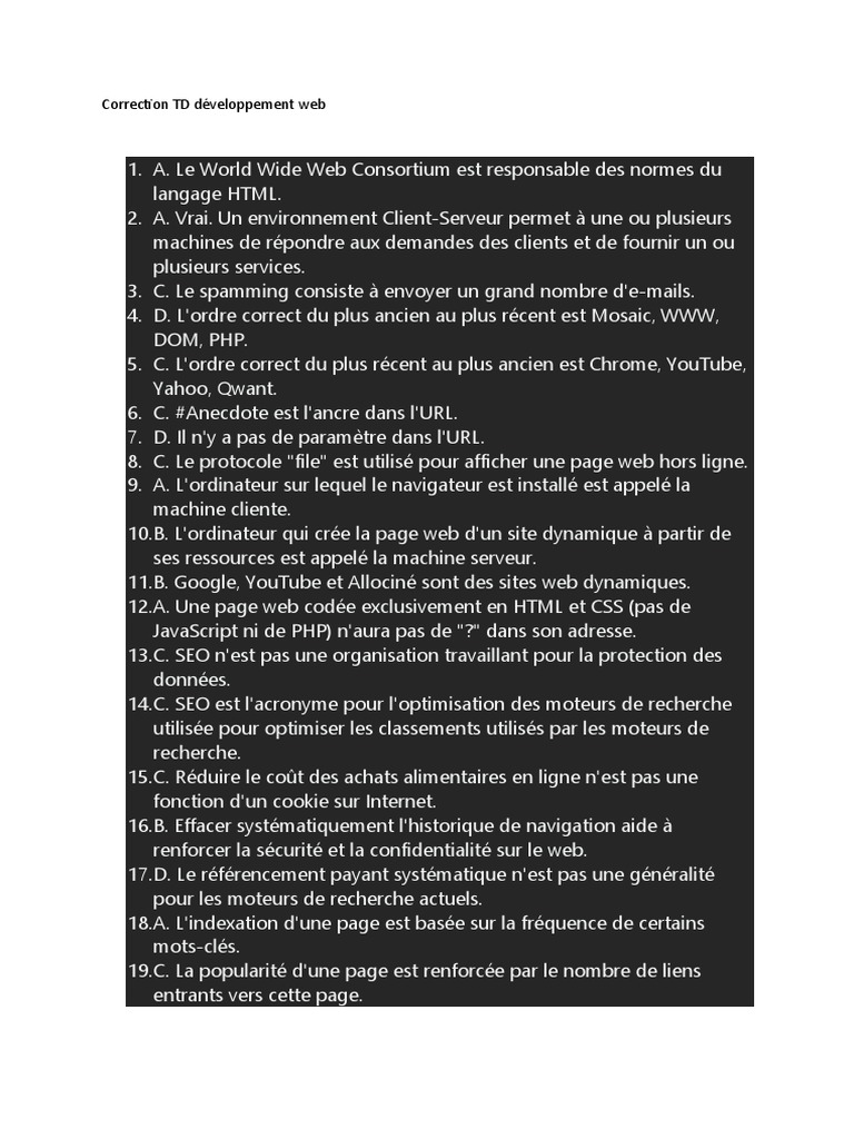 Correction TD Développement Web | PDF