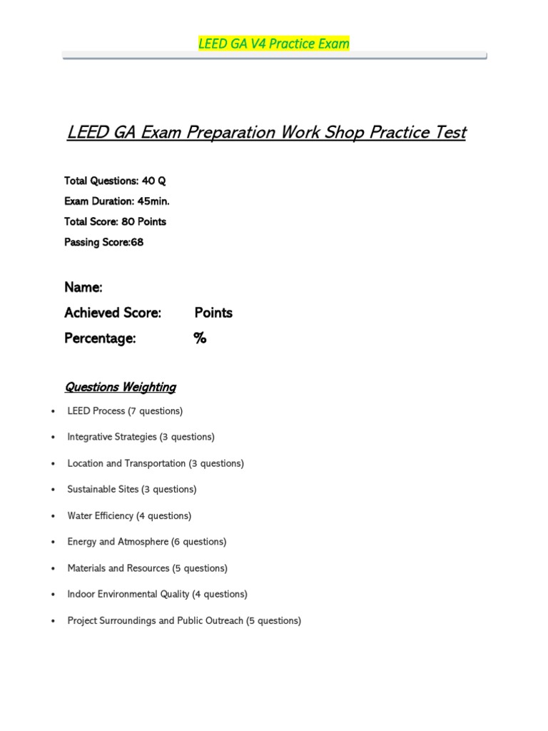 LEED GA V4 Practise Exam (40 Q) | PDF | Life Cycle Assessment | Green ...