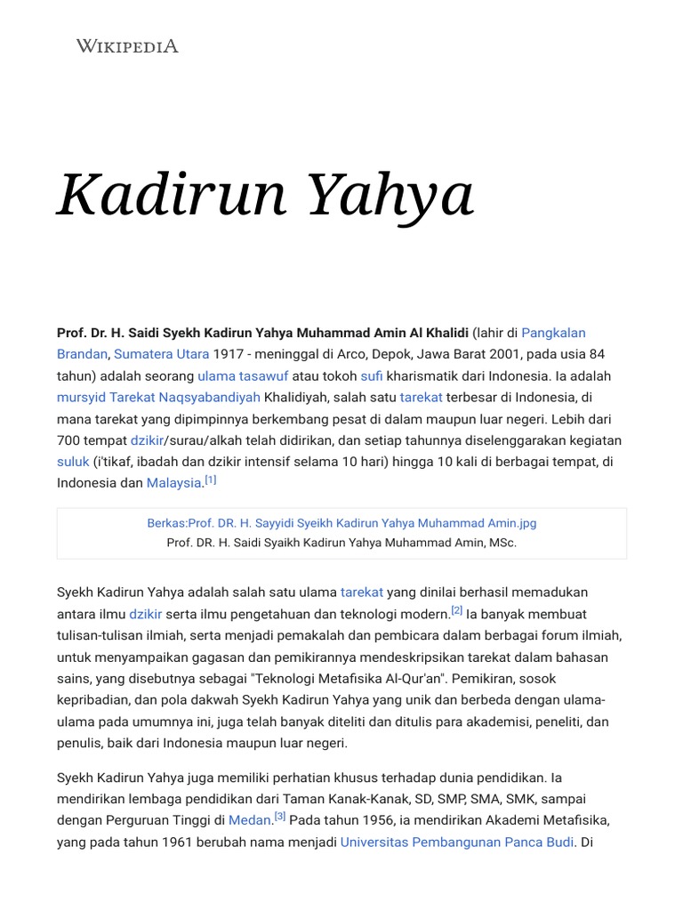 Kadirun Yahya - Wikipedia Bahasa Indonesia, Ensiklopedia Bebas | PDF