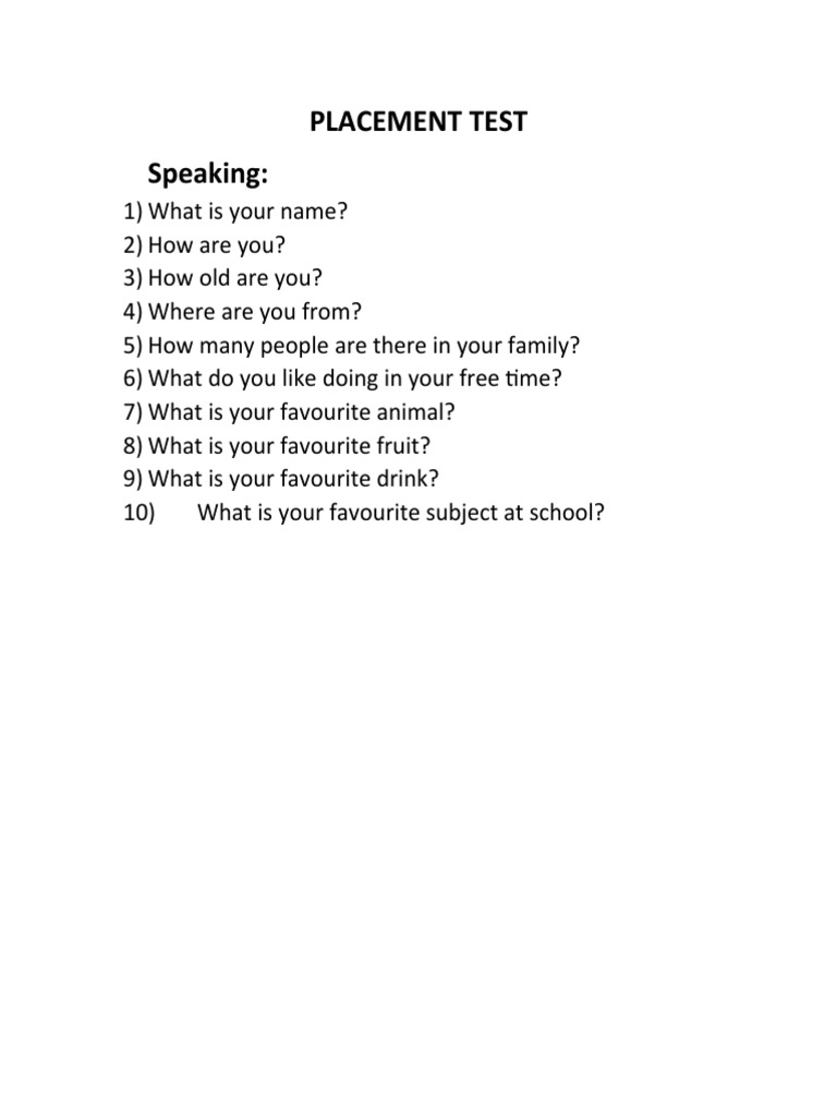 Placement Test (Speaking) | PDF