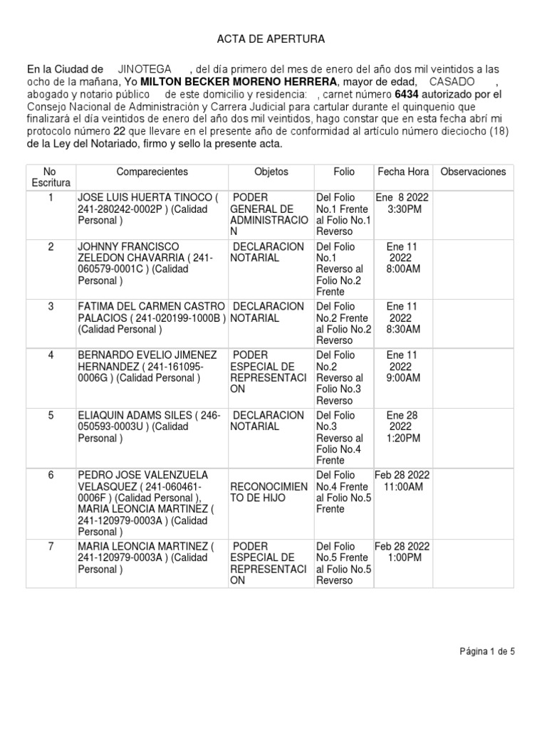 Ejemplo de Indice de Protocolo Nicaragua | PDF | Derecho Civil (Common ...
