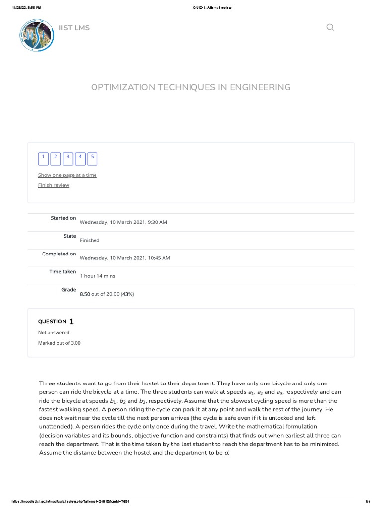QUIZ-1 - Attempt Review | Download Free PDF | Mathematical Optimization | Systems Analysis