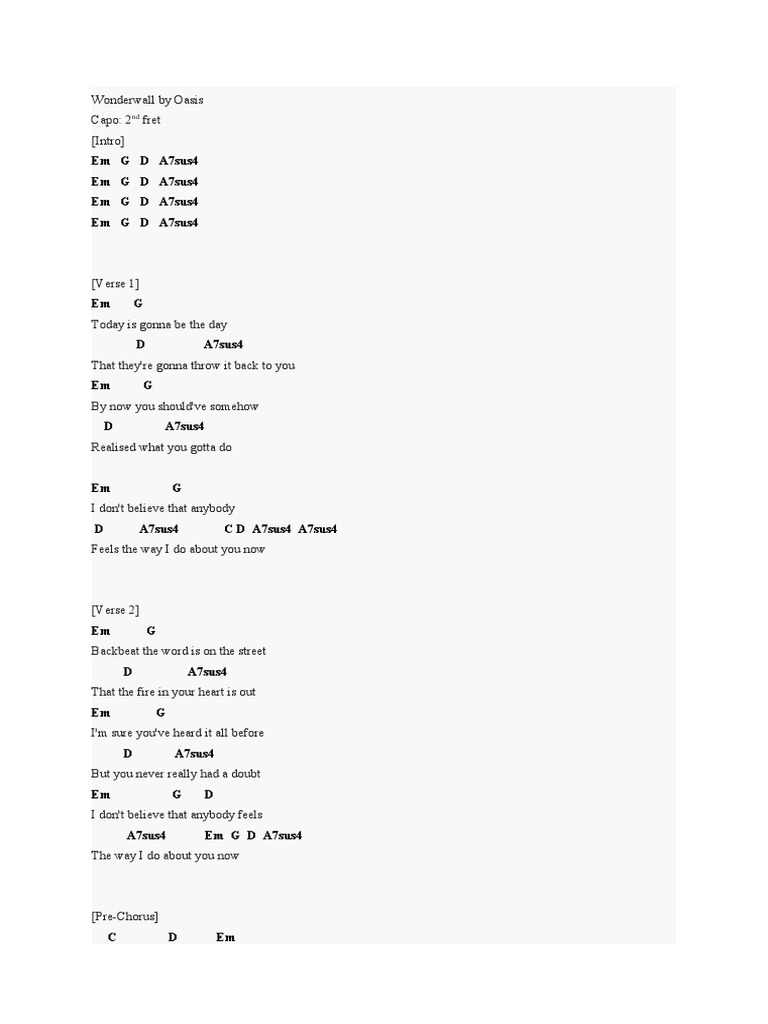 Wonderwall By Oasis Pdf
