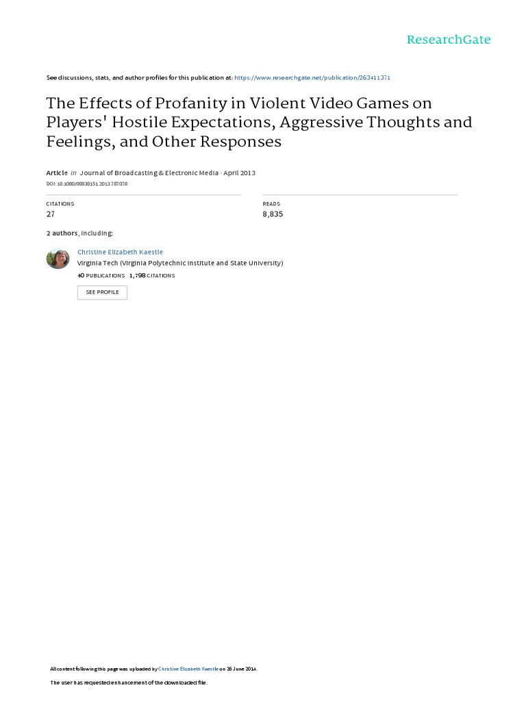 Profanity's Impact in Violent Video Games | PDF | Aggression ...