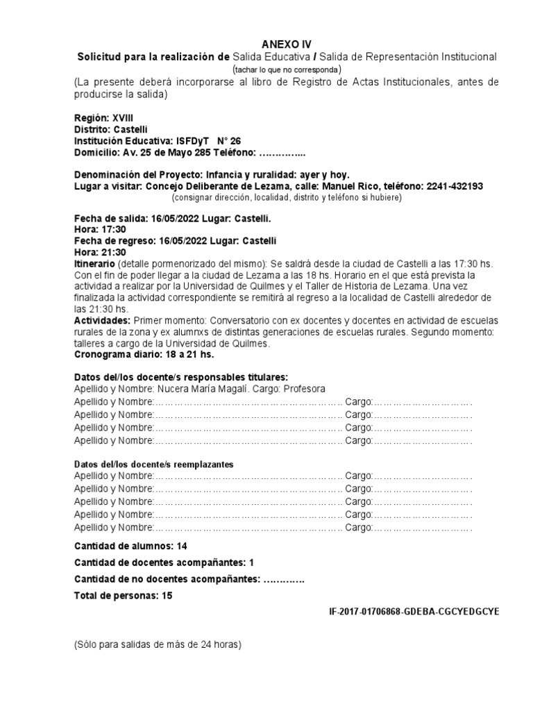 Anexo Salida Educativa | PDF