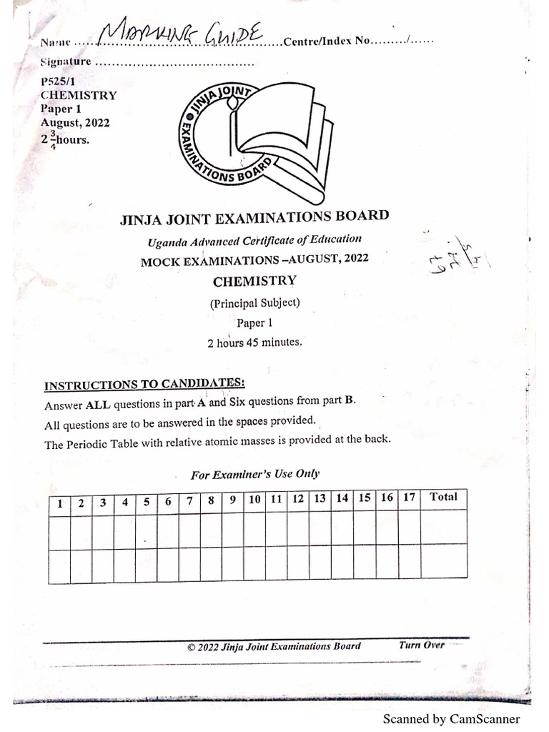 Jinja Joint Examinatioins Board Mocks Chemistry | PDF