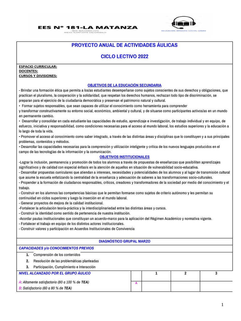 Modelo Proyecto Anual | PDF