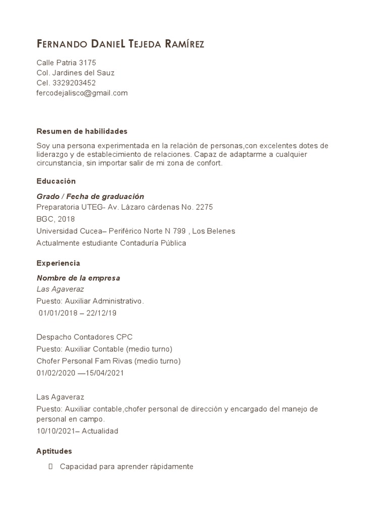 ejemplo cv sin foto | PDF