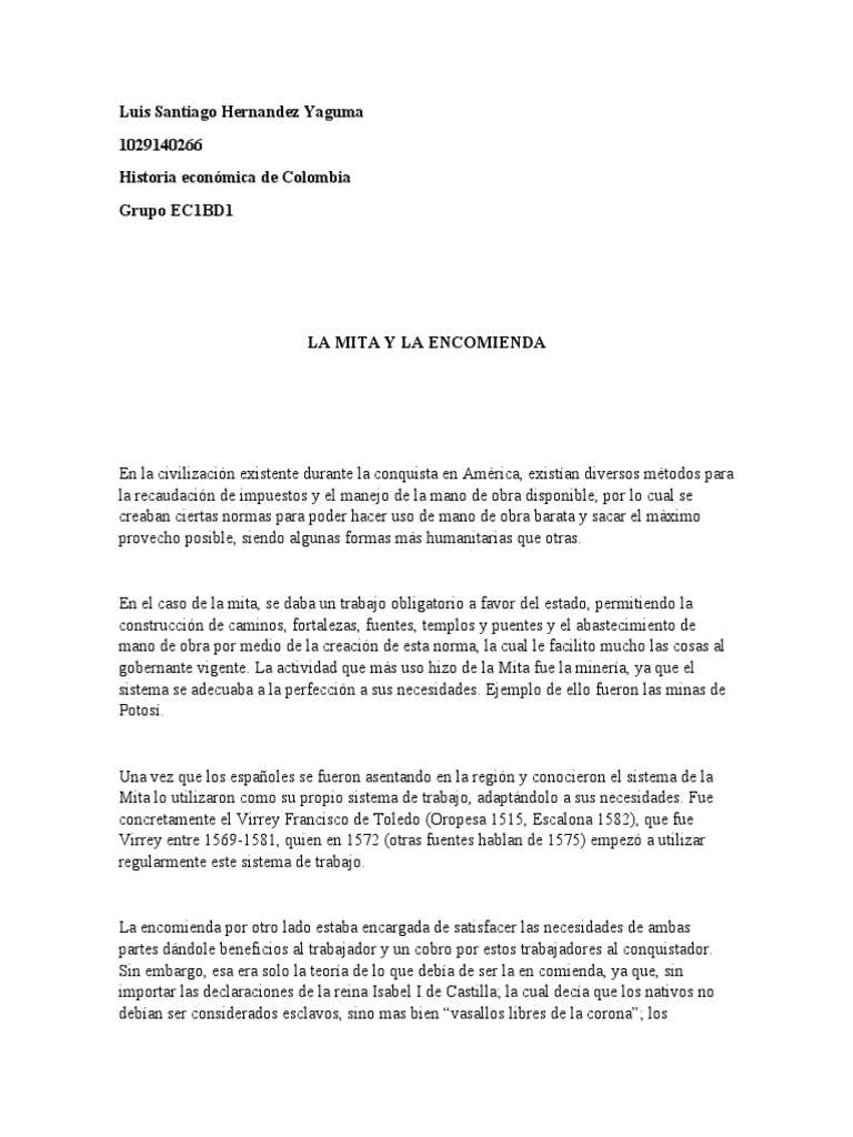 Ensayo Sobre La Mita y La Encomienda | PDF