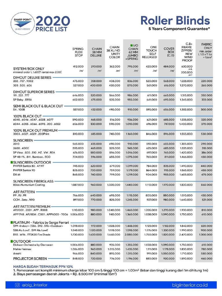 Pricelist Roller Blinds | PDF