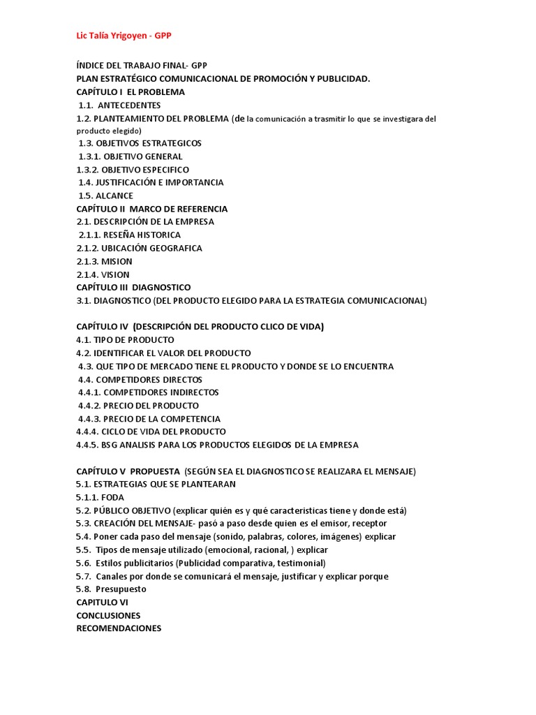 Índice Del Trabajo Gerencia Promocion y Publicidad | PDF