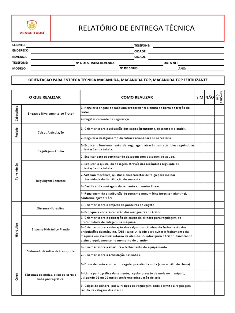 Relatorio de Entrega Técnica Macanuda | PDF | Trator | Bens manufaturados