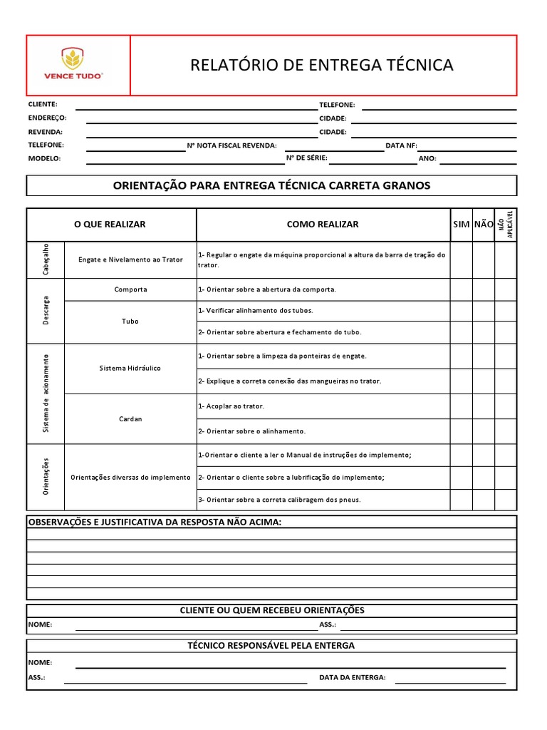 Relatorio de Entrega Técnica Carreta Granos | Download grátis PDF ...