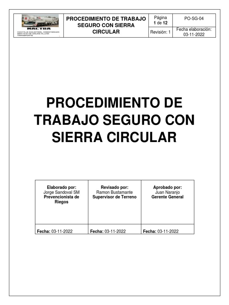 Procedimiento Sierra Circular | PDF | Soldadura | Construcción
