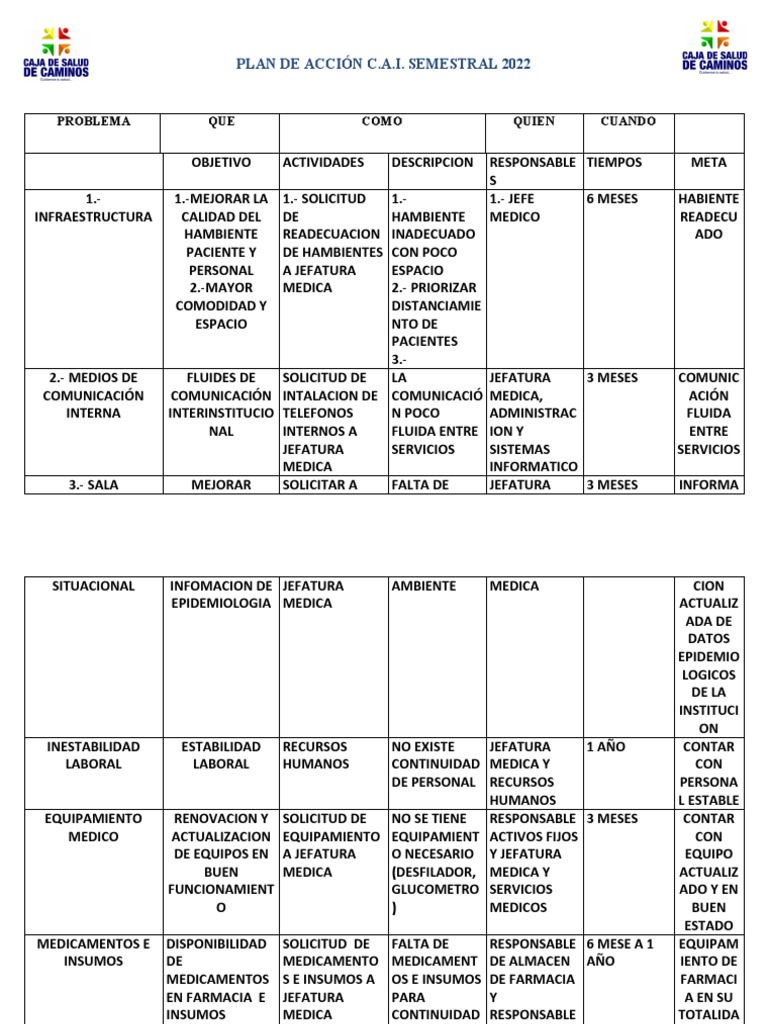 Plan de Acción Cai 2022 | PDF | Cuidado de la salud | Medicina