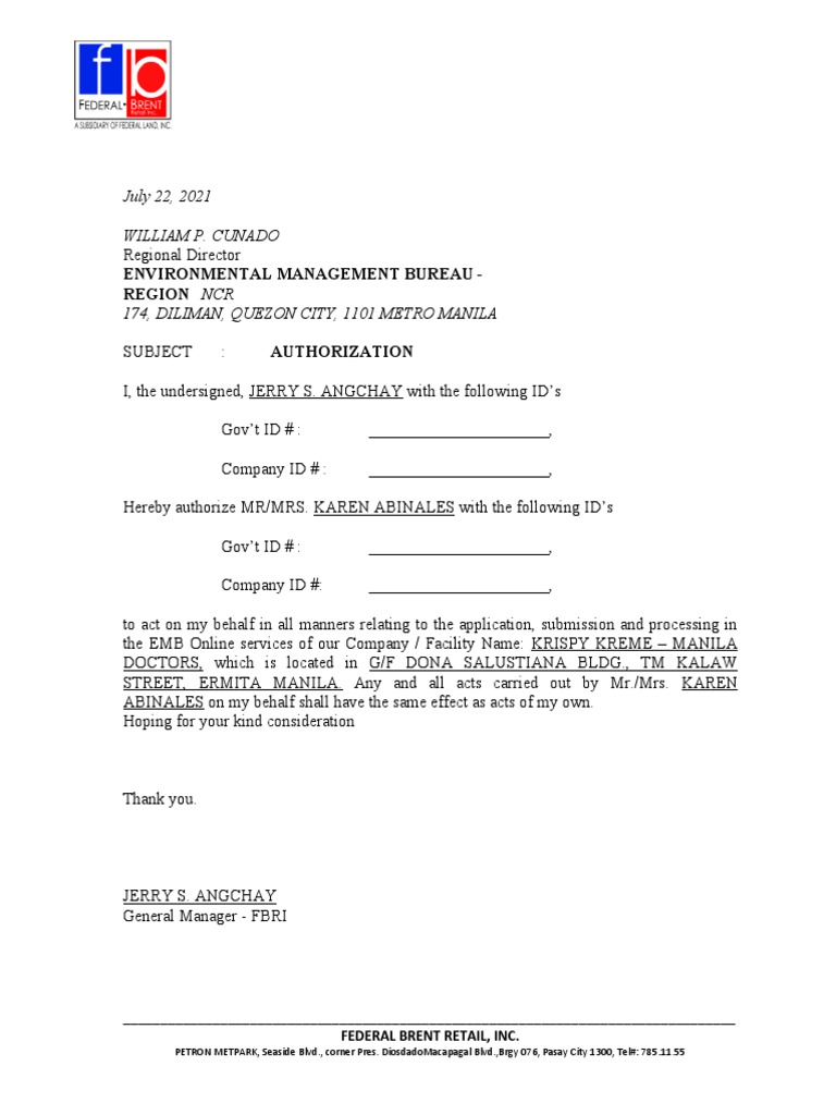 (KK) AUTHORIZATION Letter For CRS | PDF