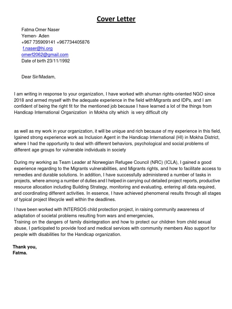 Cover Letter-Fatma Omer 2023 | PDF