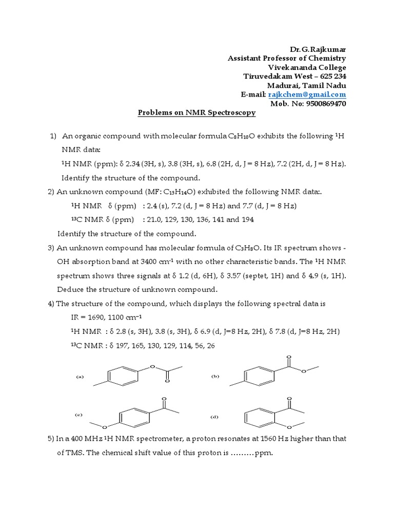 Assignment-NMR Workshop | PDF | Proton Nuclear Magnetic Resonance ...