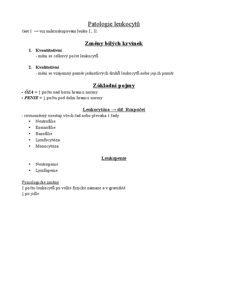 Patologie Leuko - Hotovo | PDF