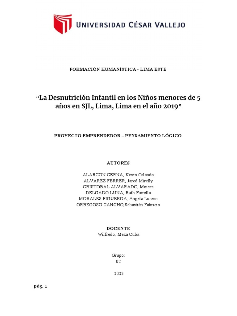 Proyecto P.L | PDF | Amamantamiento | Desnutrición