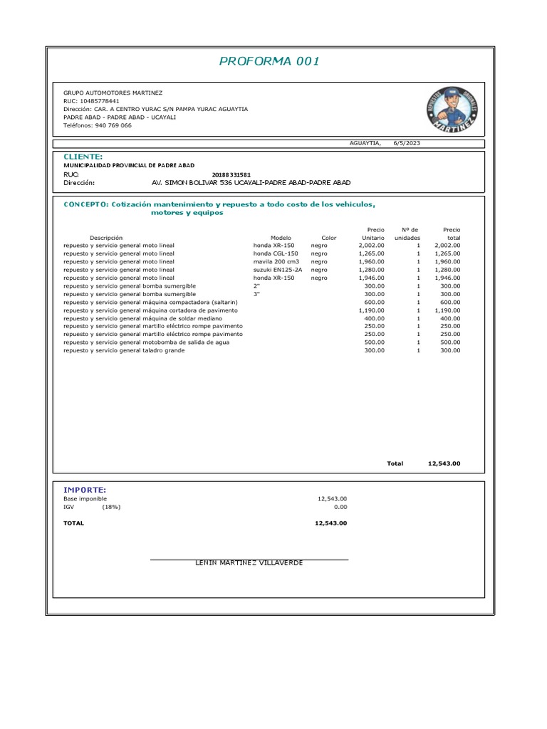 Factura Proforma | PDF | Vehículo de motor | Estilos de carrocería