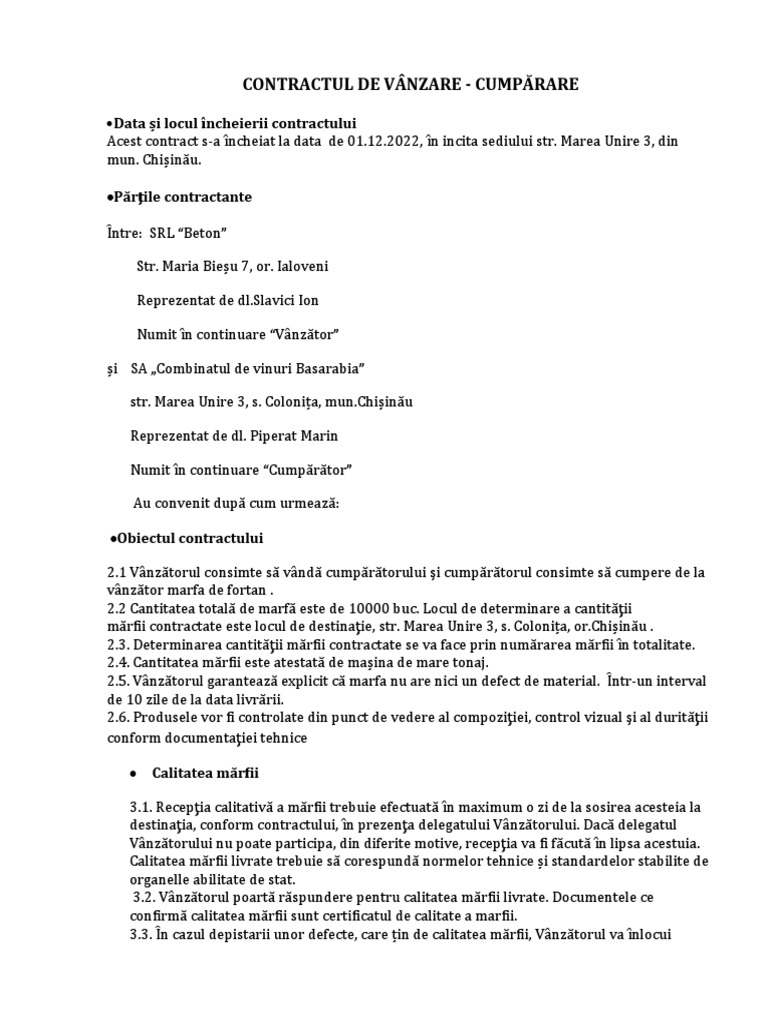 Contract Vanzare Cumparare | PDF