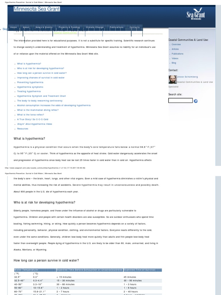 Hypothermia Prevention in Cold Water | PDF | Hypothermia | Clinical ...