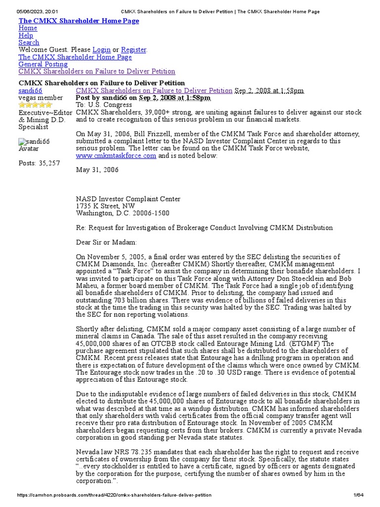 CMKX Shareholders On Failure To Deliver Petition - The CMKX Shareholder ...
