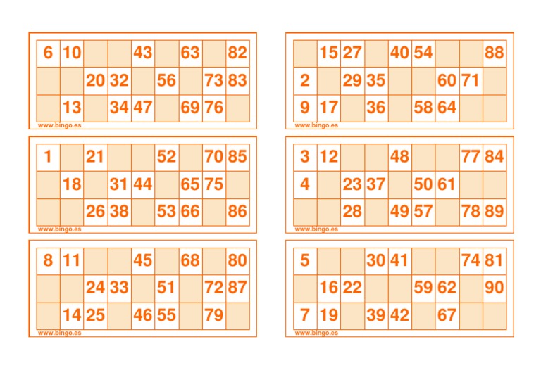 Cartones Bingo 90 Bolas | PDF