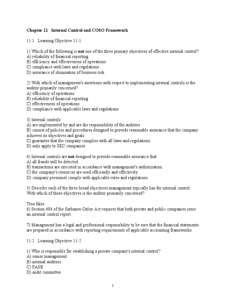 Chapter 11 - Questions | PDF | Internal Control | Audit