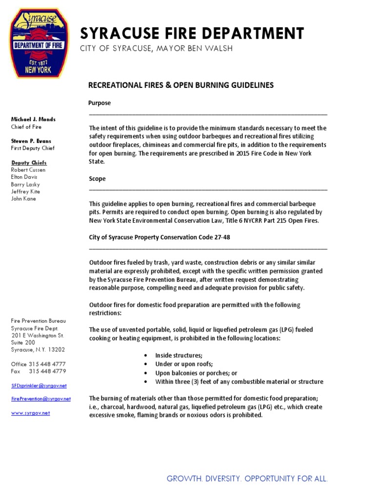 Syracuse Fire Department Recreational Fires & Open Burning Guidelines ...