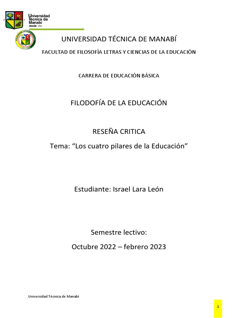Reseña Crítica Israel Lara Filosofía de La Educación | PDF ...
