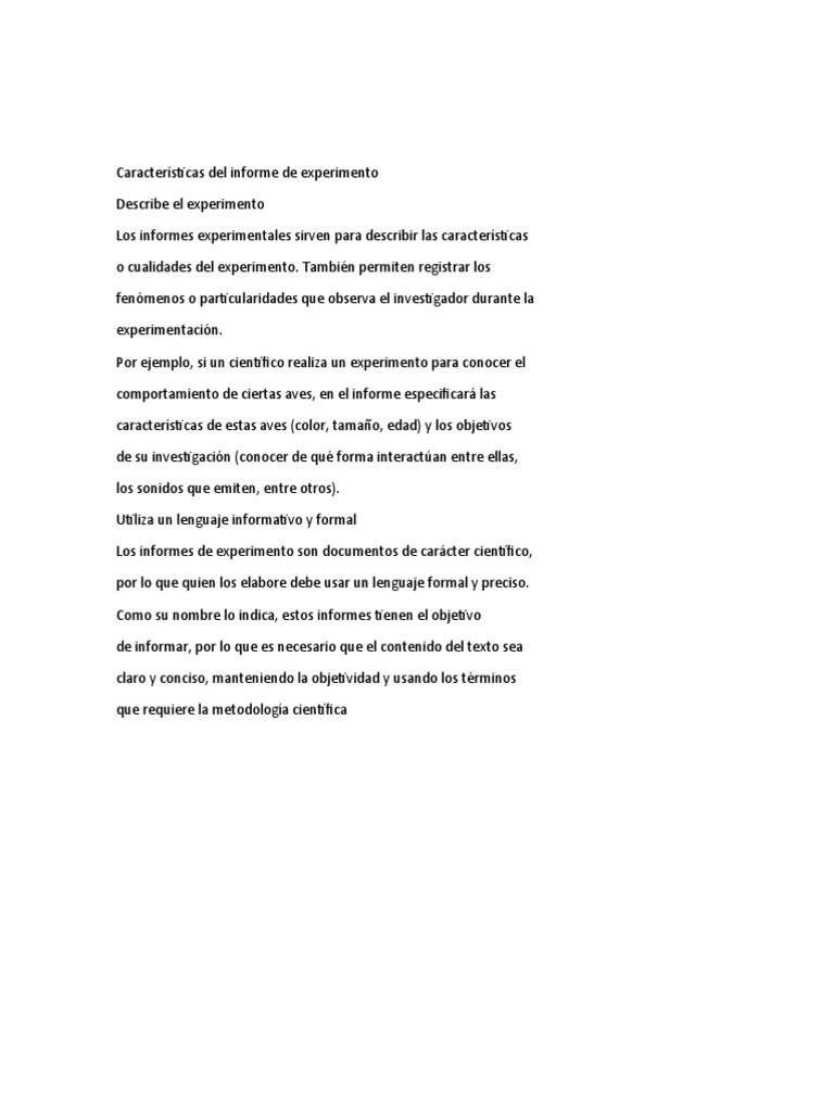 Características del Informe Experimental | PDF | Artes del Lenguaje y ...
