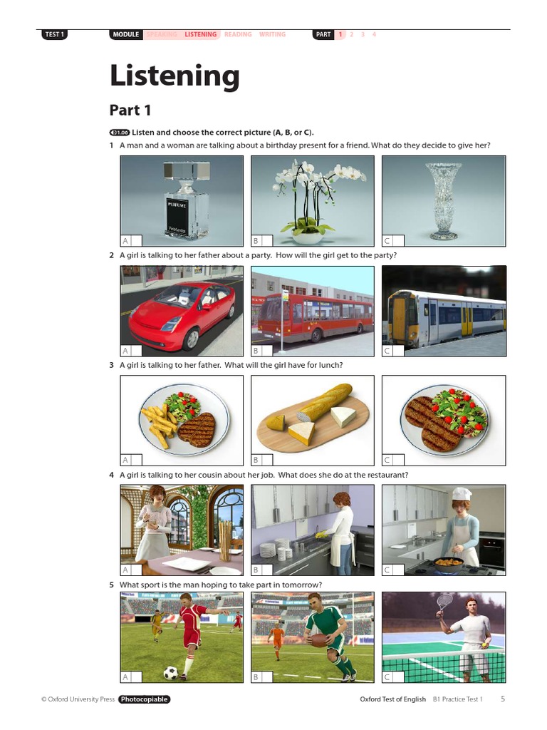 B1 - Listening - Part 1 (Exam B1 - 1) | PDF