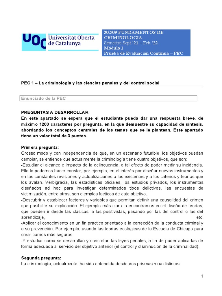 PAC 1. Fundamentos de Criminología | PDF