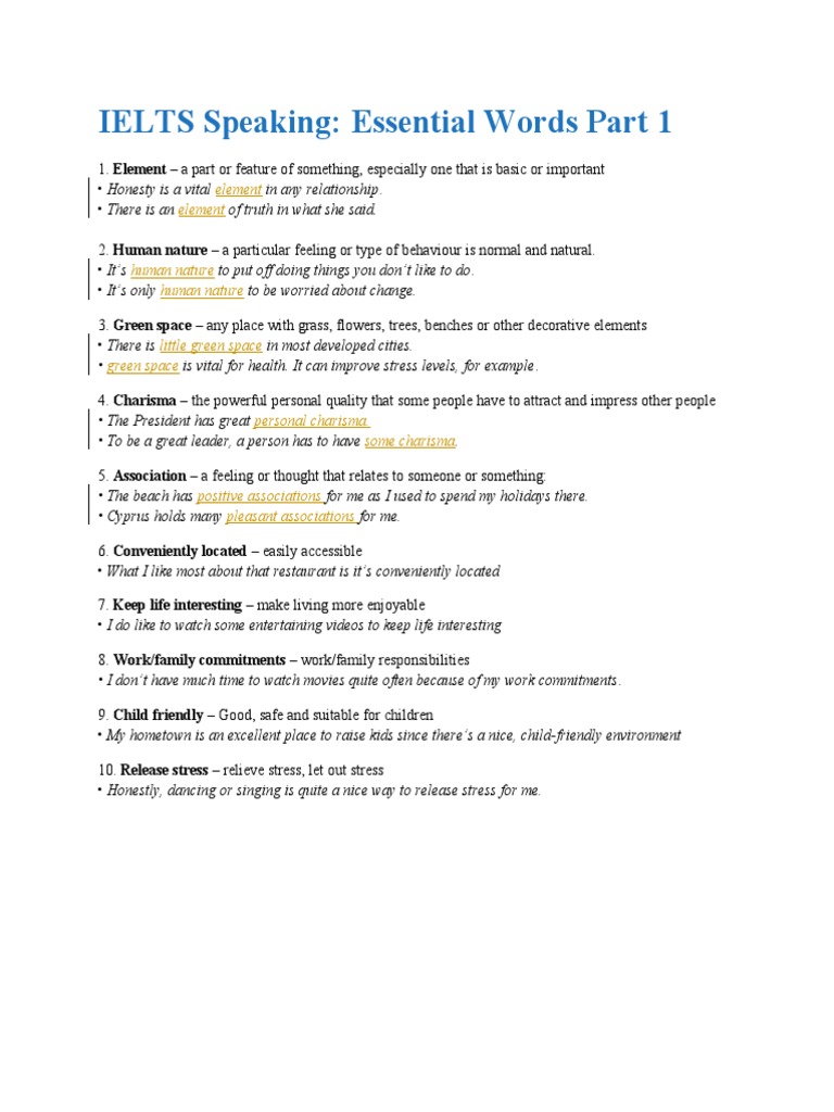 Essential Vocabulary for IELTS Speaking | PDF