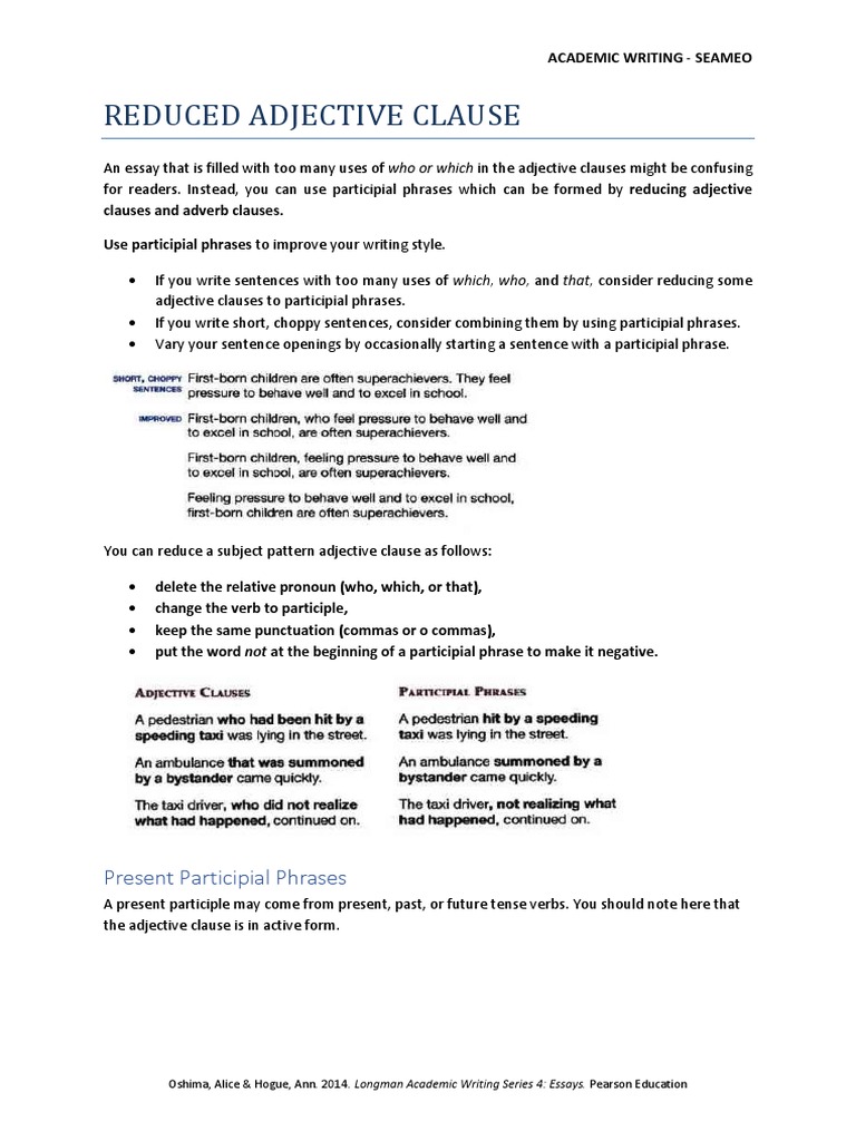 5. REDUCED ADJECTIVE CLAUSE | PDF | Verb | Adjective