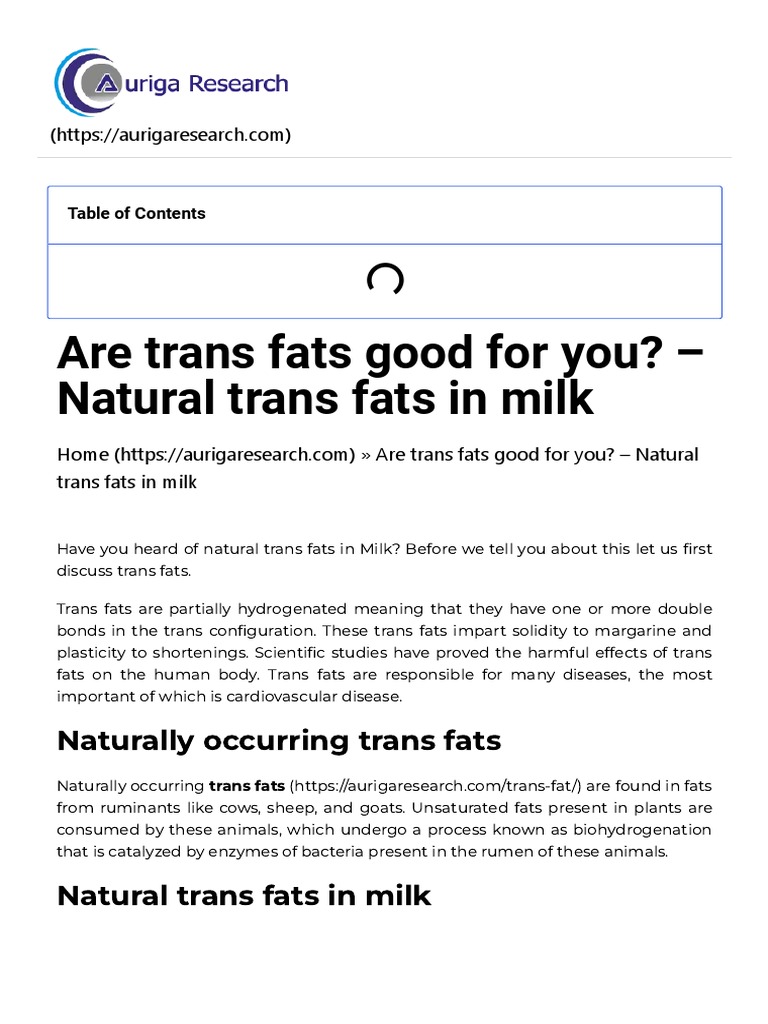 Natural Trans Fats in Milk - Are Trans Fats Good For You | PDF | Fat ...