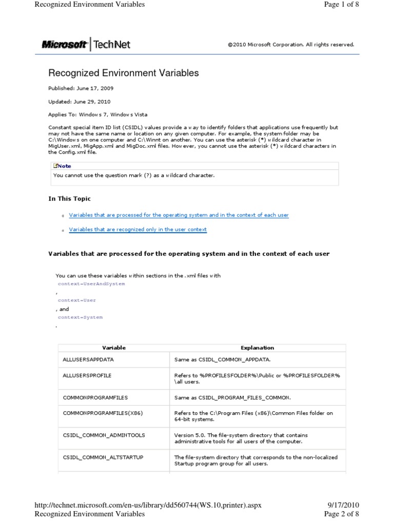 Recognized Environment Variables | PDF | Microsoft Windows | Directory ...