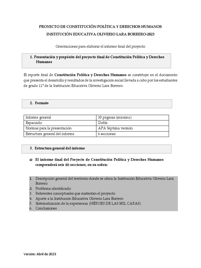 Pdf-Proyecto de Constitución Política y Derechos Humanos - Grado 11° | PDF