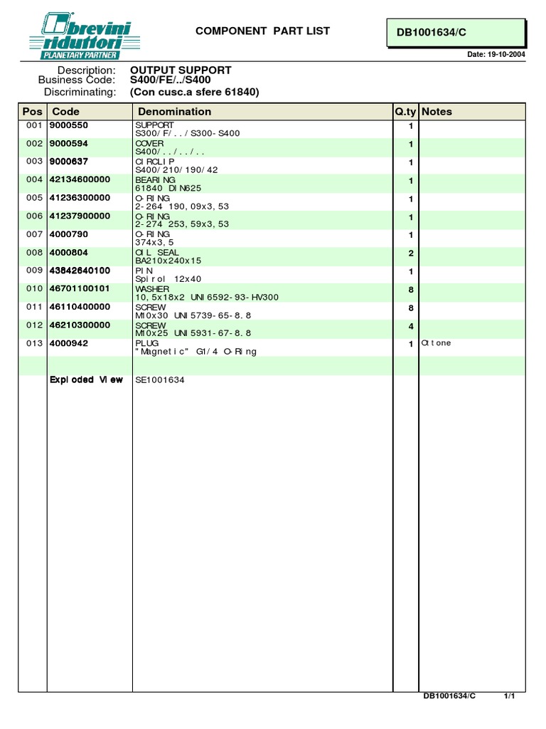 Description: Business Code: Discriminating:: DB1001634/C Component Part List | PDF