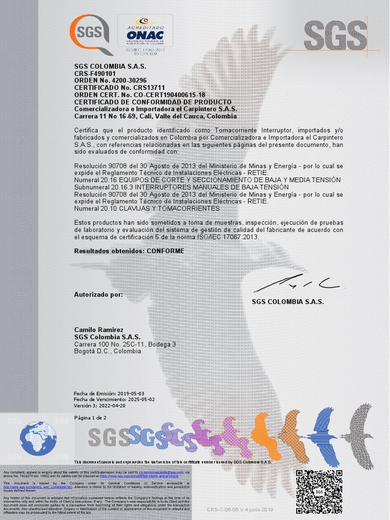 Certificado de Conformidad-Linea Carpinter | PDF | Colombia