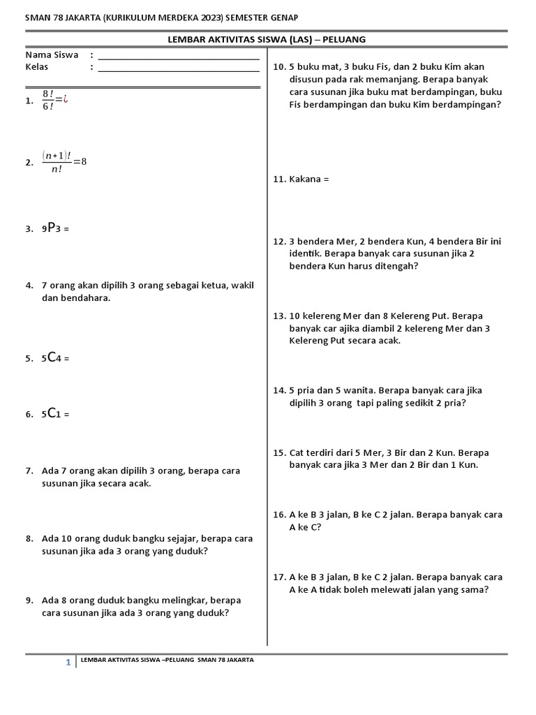 Lks Peluang Kls X 2022 | PDF
