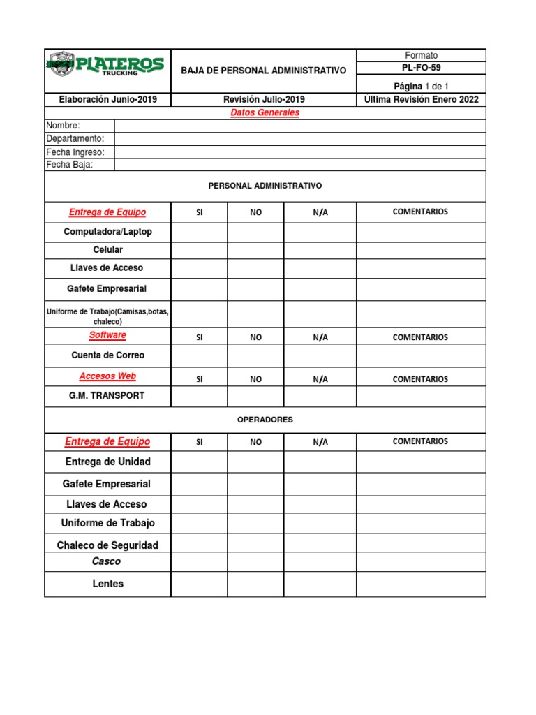 PL-FO-59 Baja de Personal | PDF