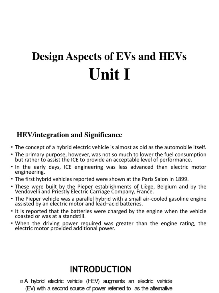 Unit1 - Part1 - Design Aspects of EVs and HEVs | PDF | Electric Motor | Electric Vehicle