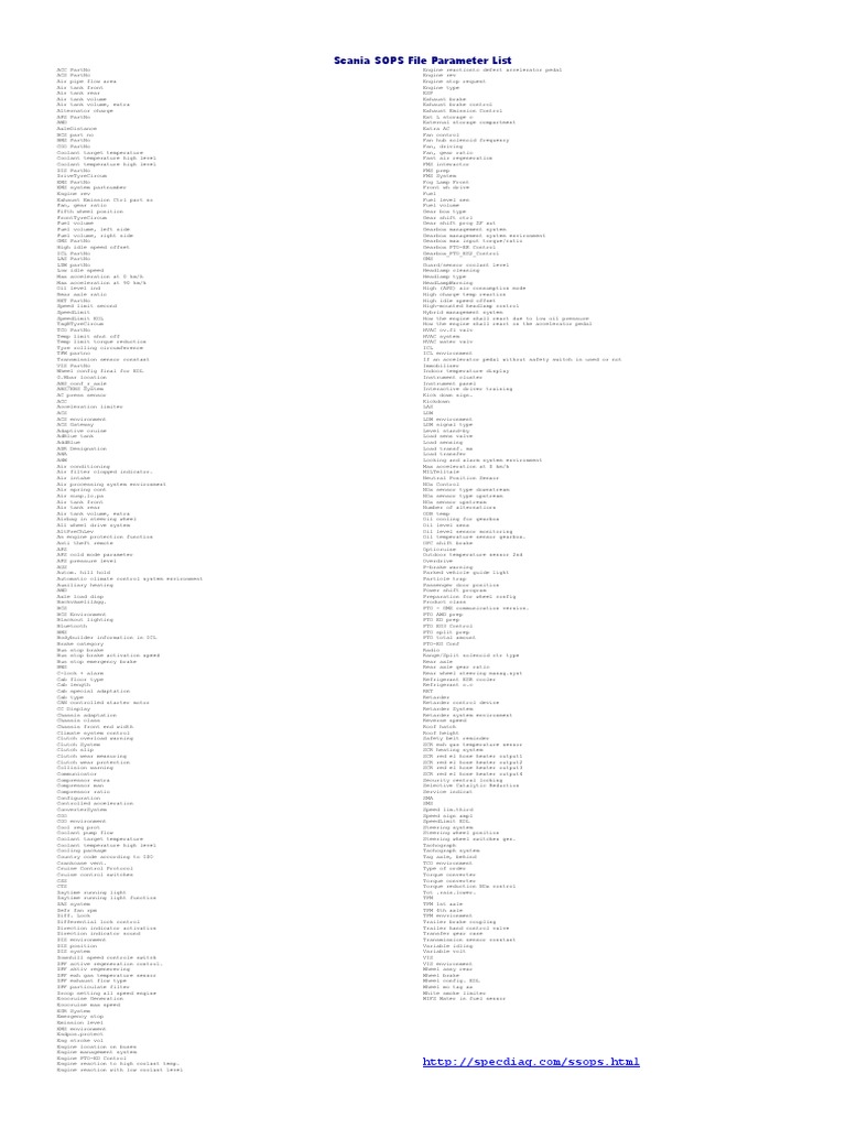 Scania SOPS Parameter List | PDF | Vehicle Parts | Transport Scania SOPS Parameter List | PDF | Vehicle Parts | Transport