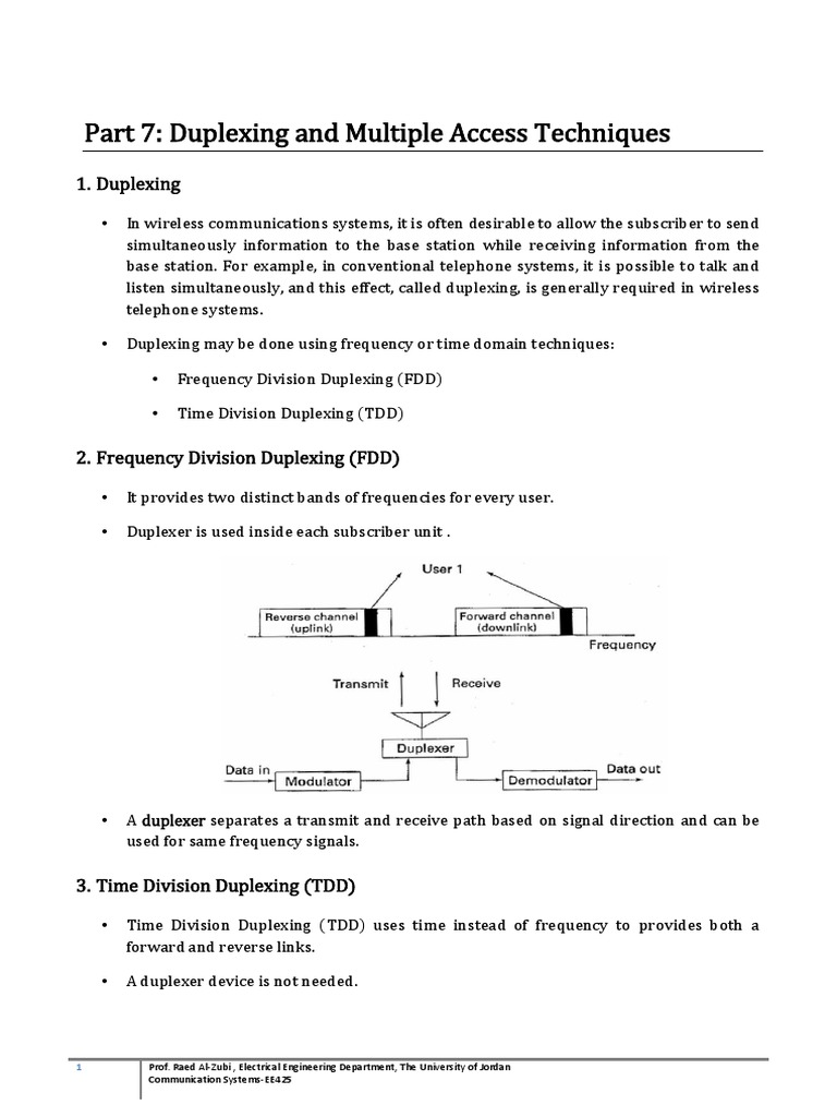Part7 - Duplexing and Multiple Access Techniques | PDF | Channel Access Method | Duplex ...