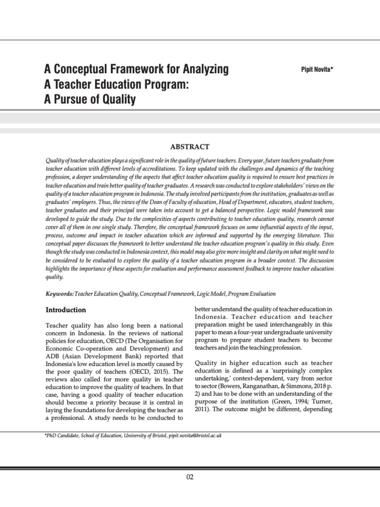 A Conceptual Framework For Analyzing A Teacher Education Program A