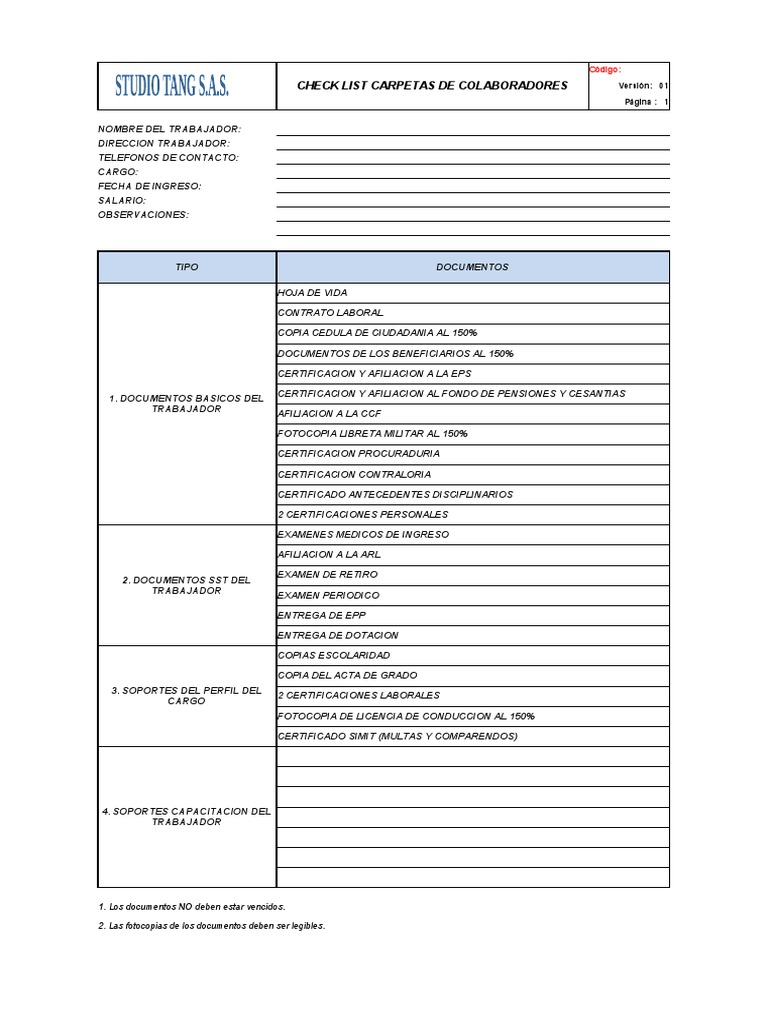 Check Lists Carpetas Trabajadores | PDF