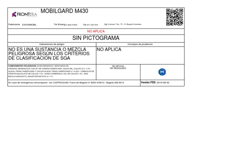 Composición y Seguridad de Mobilgard M430 | PDF